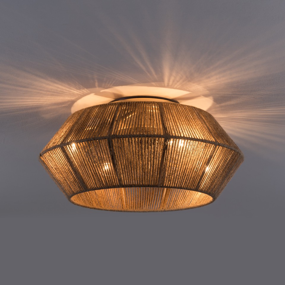 Boho Ceiling Fan Rattan Caged Flush Mount Fan Light +Remote Control ...