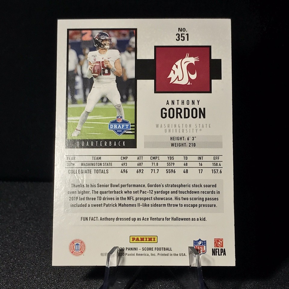 2020 Score Rookies #351 Anthony Gordon - Washington State Cougars ...