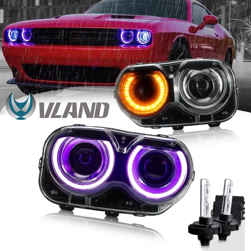 VLAND RGB DRL LED Head Lights+D2H LED Bulbs Kit For 2015-2024 Dodge ...