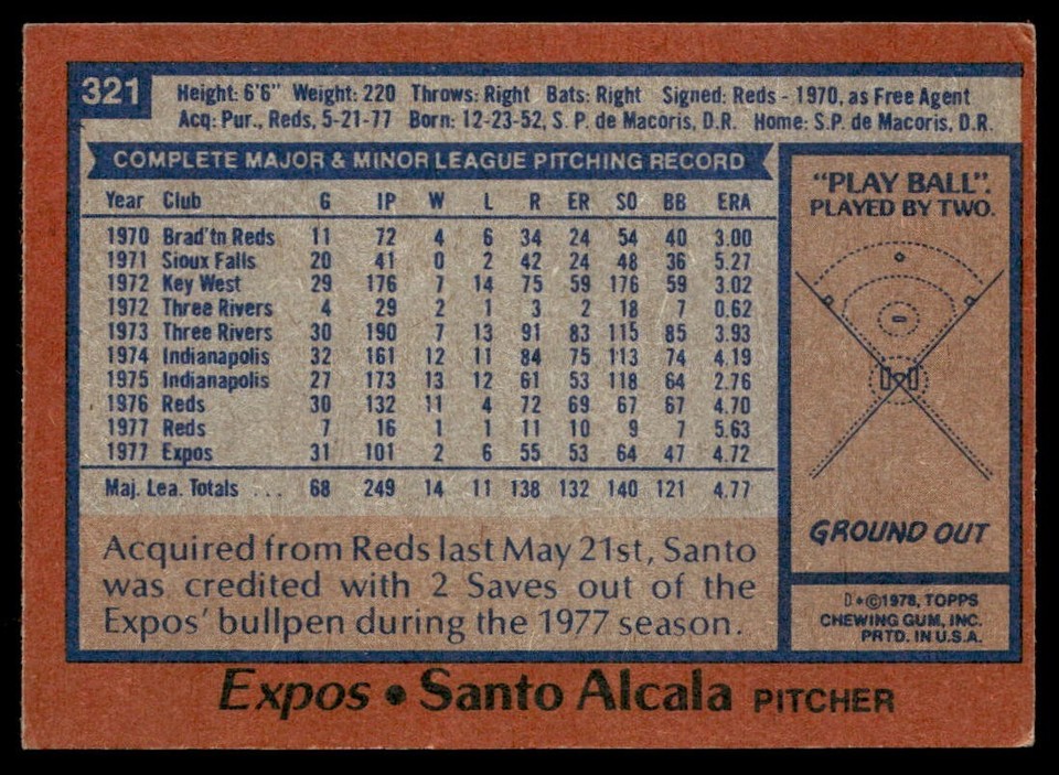 1978 Topps Baseball #321 Santo Alcala Montreal Expos | eBay
