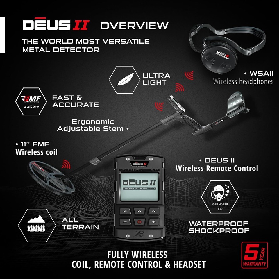 XP Deus II Metal Detector (DEUS2-28FMFRCEA + MI-6 + WSAII) (11" coil ...