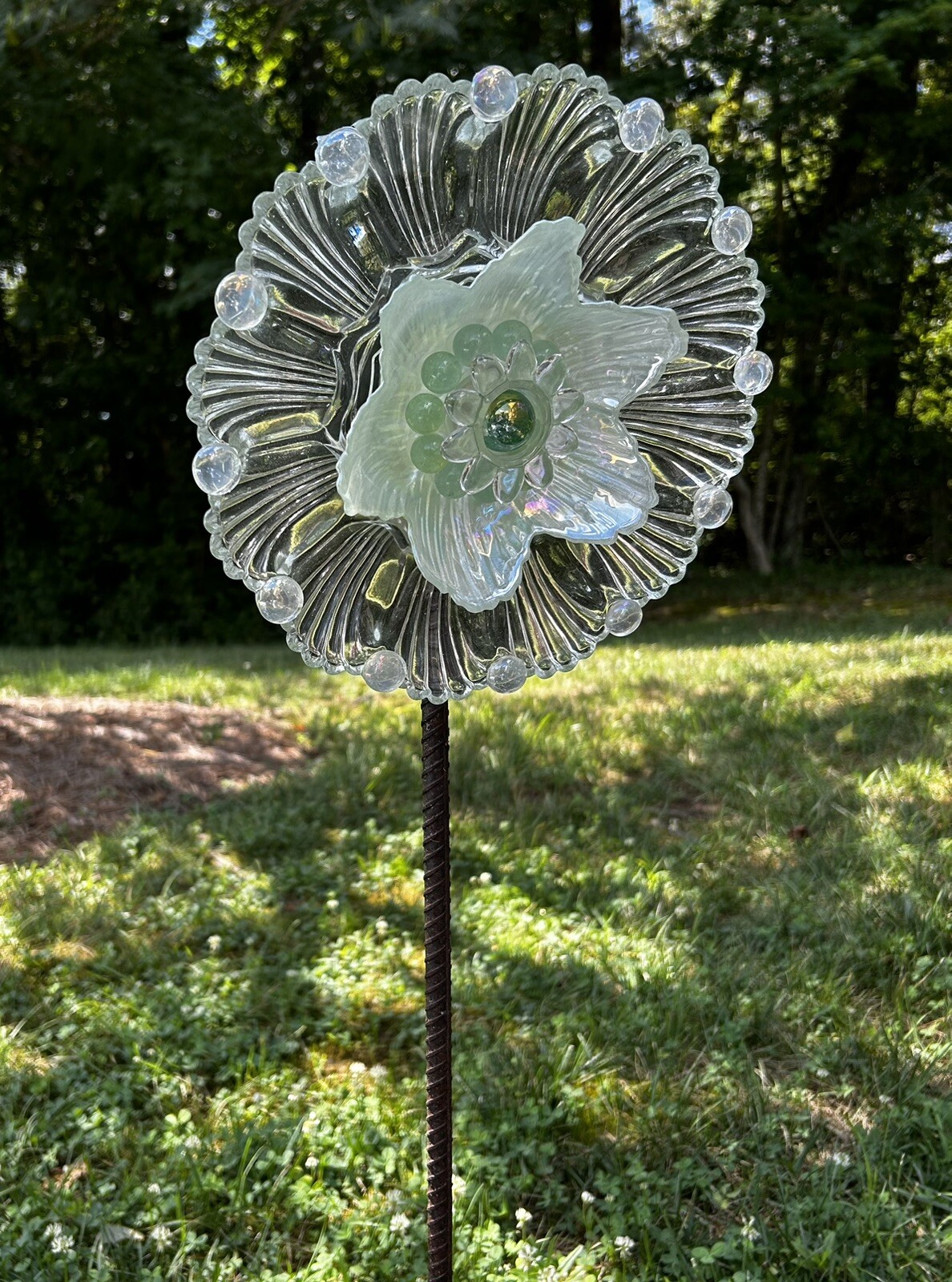 Mint Green Blossom & Clear Glass Garden Flower Repurposed Suncatcher ...
