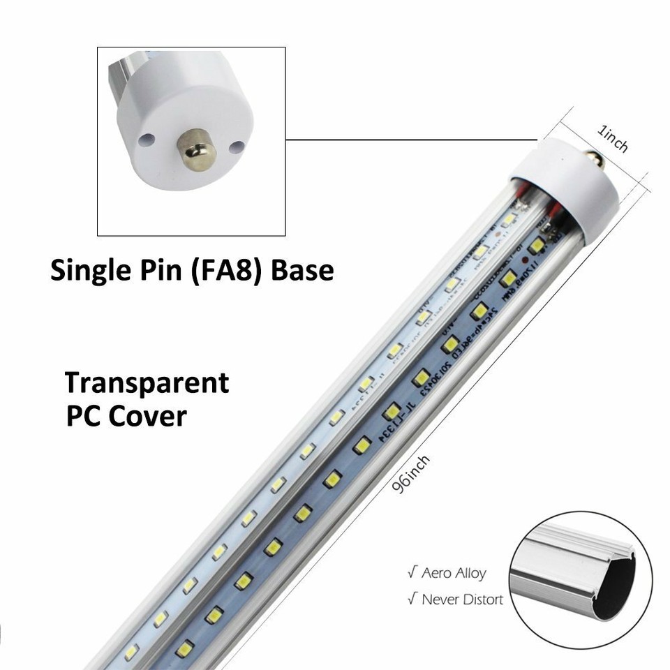 5000K T8 Led Tube Light 8Feet Single Pin FA8 Base V Shaped LED ...