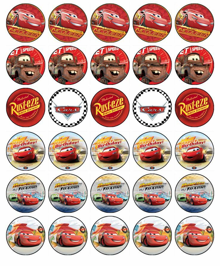 Cars Lightning McQueen Edible Cupcake Toppers Wafer Cake Decorations (4 ...
