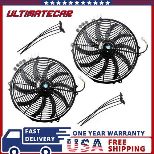 Set 2 16" Universal Slim Fan Push Pull Electric Radiator Cooling 12V ...