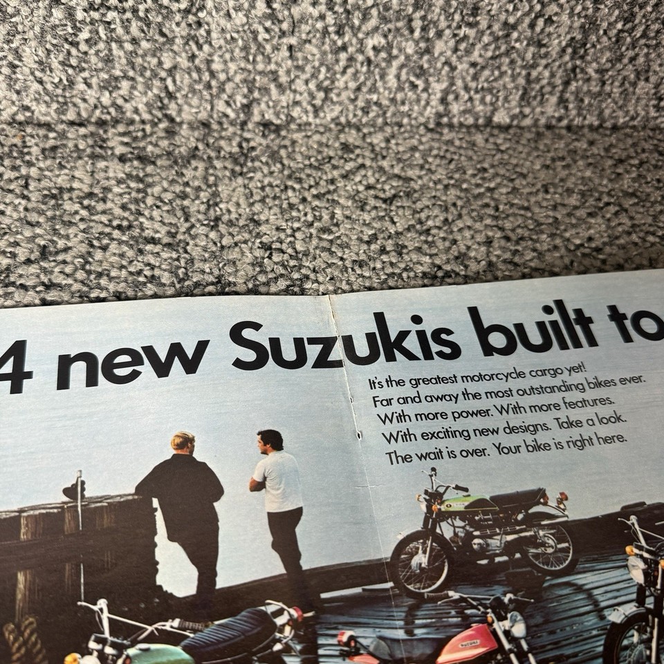 Vintage Suzuki Motorcycle Tri Fold Advertisement Dealer Brochure Poster ...