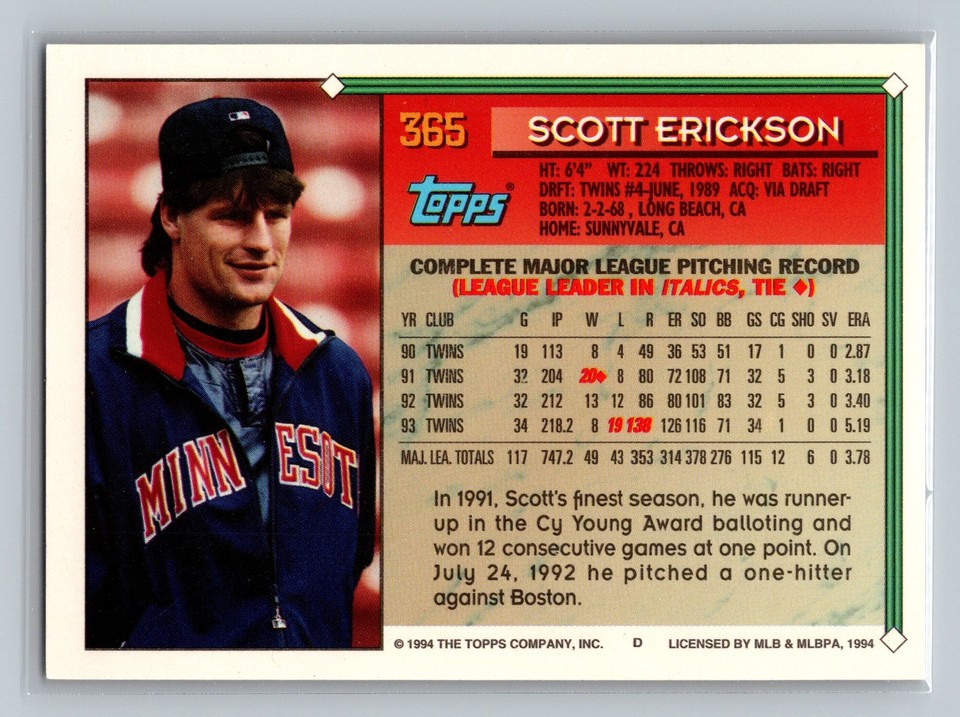 1994 Topps #365 Scott Erickson | eBay