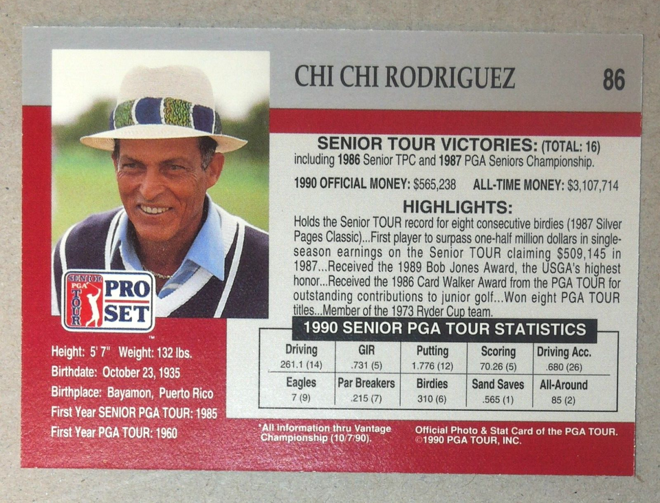 1990 Pro Set Senior PGA Tour Chi Chi Rodriguez #86 Golf Card | eBay