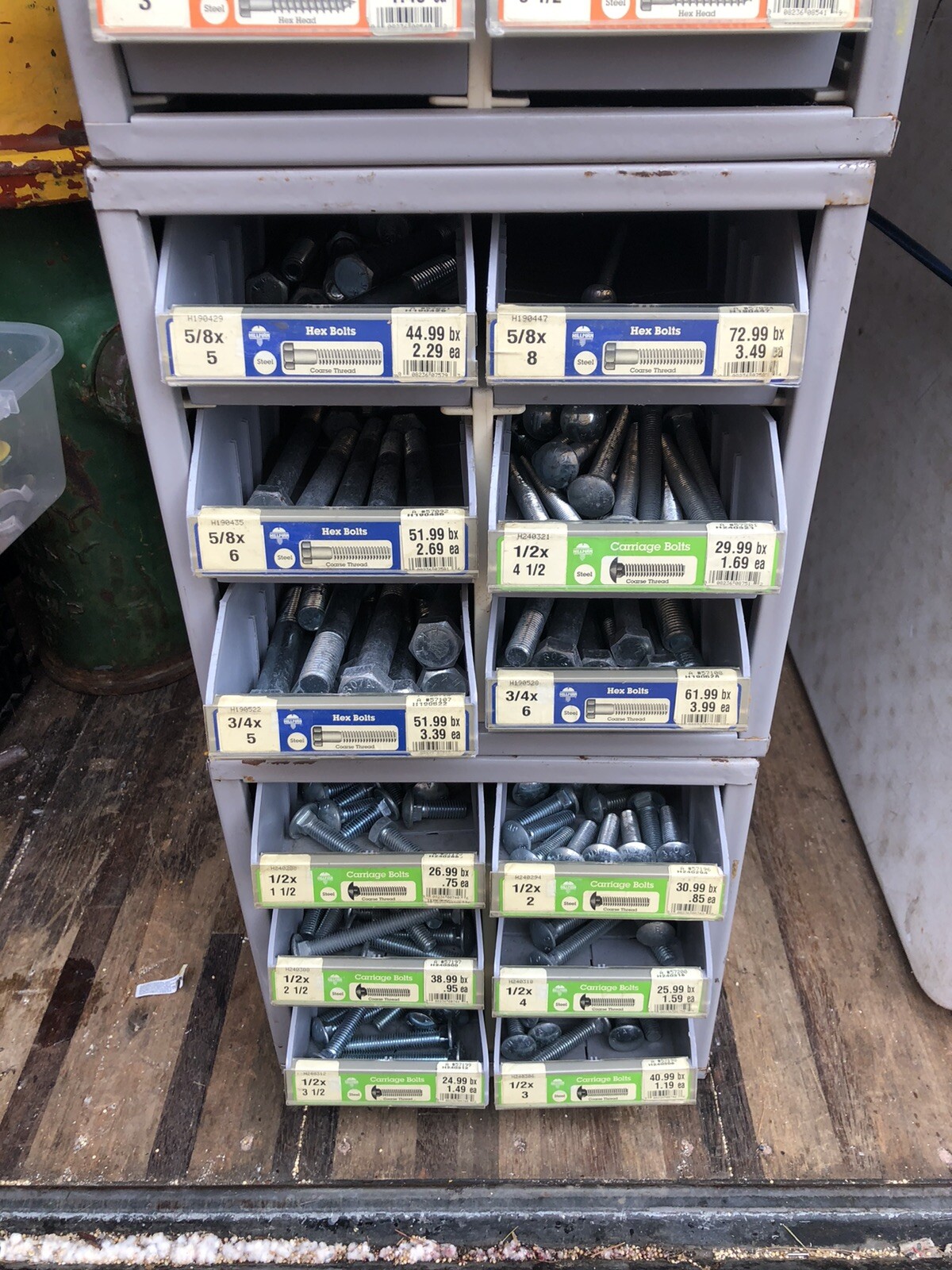 4 hillman hardware Storage cabinet Bins with hardware Please Read ...