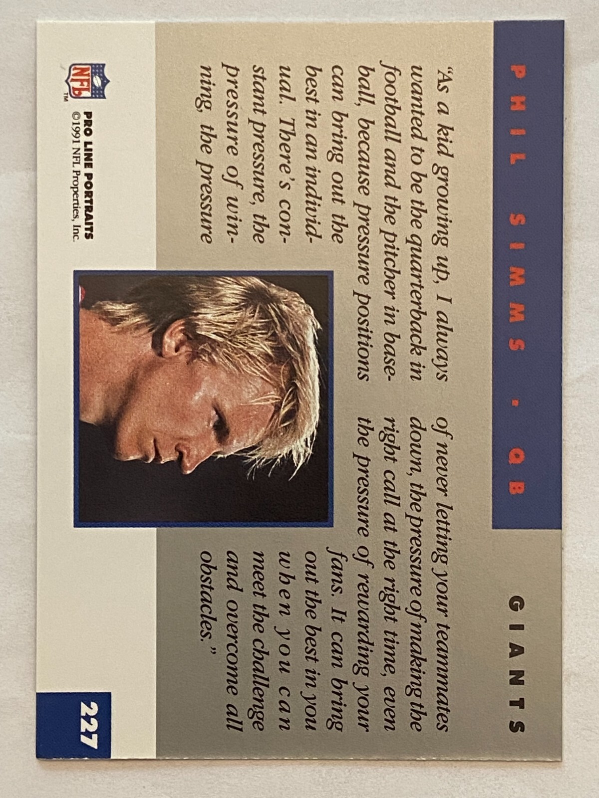 1991 Pro Line Portraits - #227 Phil Simms for sale online | eBay