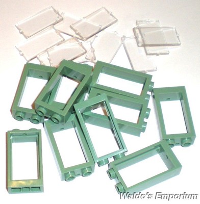 Lego WINDOW FRAME 1X2X3, SAND GREEN, with Clear Glass, 60593 Lot of 10 ...