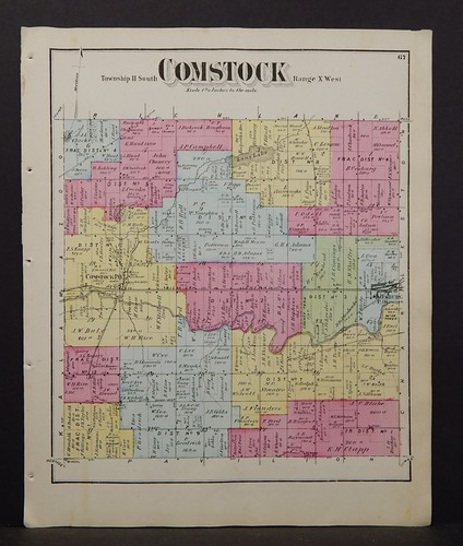 Michigan Kalamazoo County Map Comstock Township 1873 W16#77 | eBay