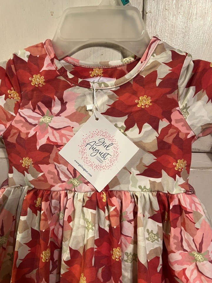 Girl August Red/pink Boutique With Flowers Dress Girls EUC Size 2 | eBay