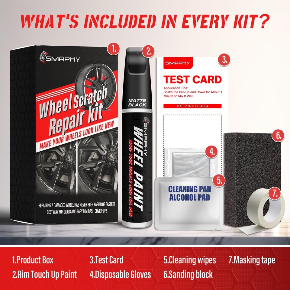 SMAPHY Wheel Scratch Repair Kit, Gloss Black Rim Touch Up Paint, Repair ...