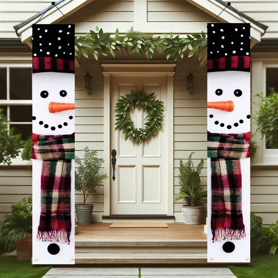 2PCS Snowman Porch Banners 71 x 12 Inch Christmas Door Decorations with ...