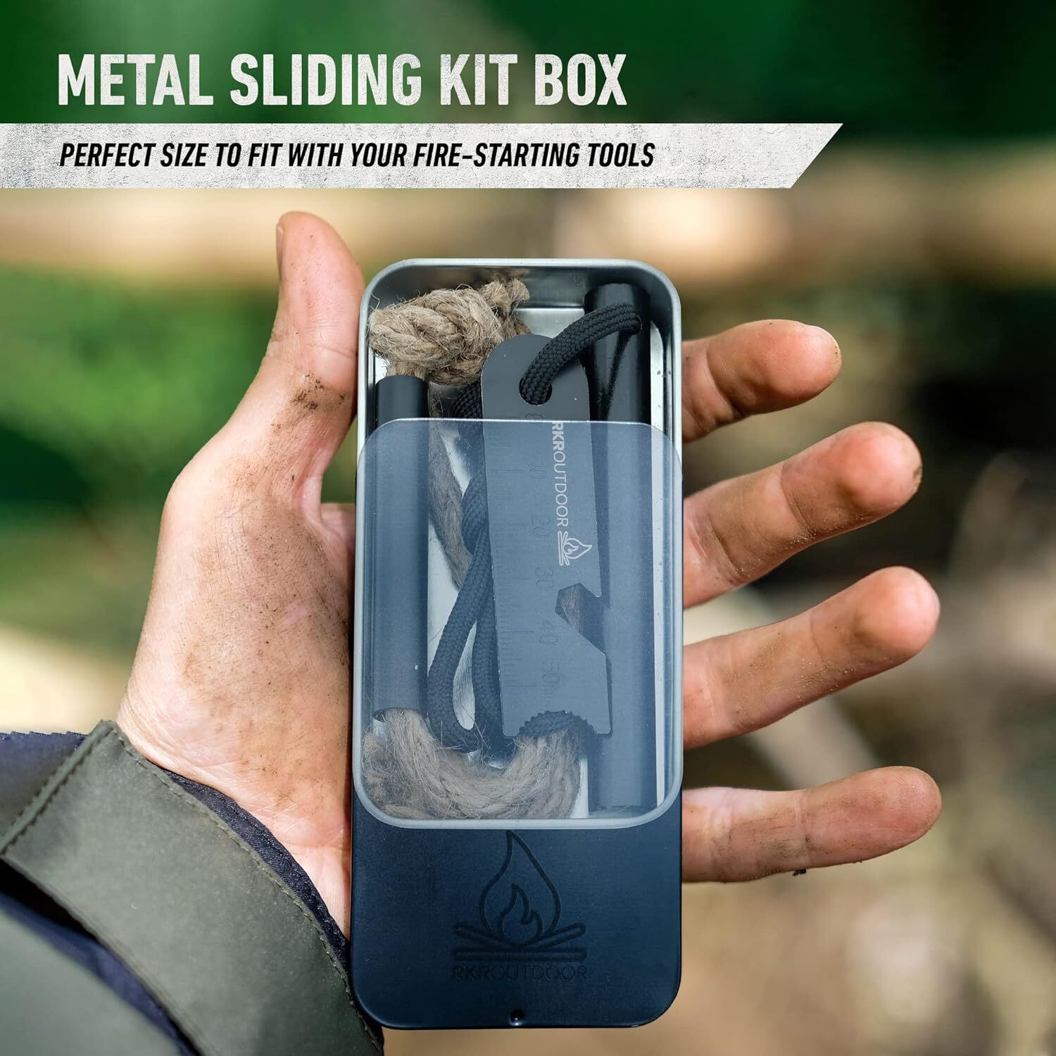 Ferro Rod Flint Fire Starter Kit + Tinder Wick Bellow with Sliding Box ...