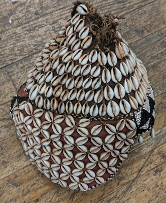 ORIGINAL CROWN WEARABLE HAT COWRIE SHELL AFRICAN FIBER PENDE BEADS ...
