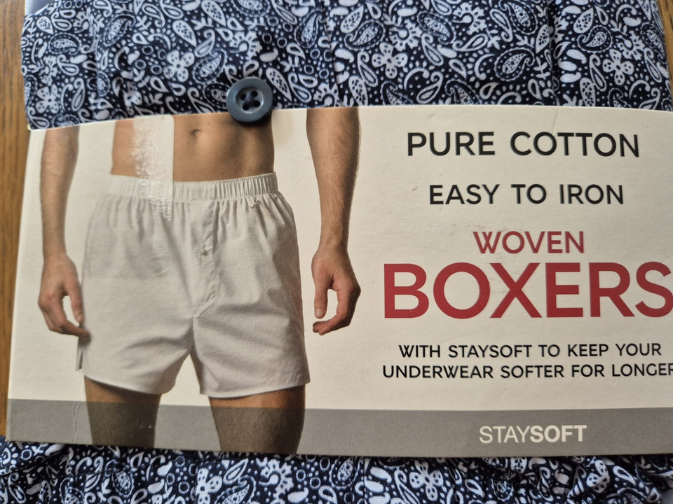 Marks & Spencer 3 Pack Pure Cotton Woven Boxer Button Fly Easy Iron XL ...