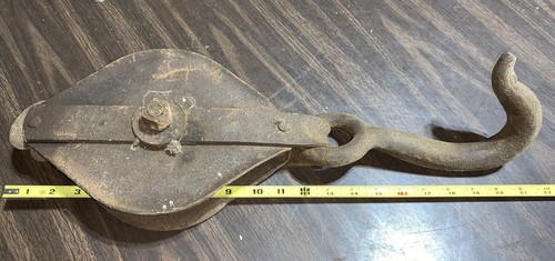 Large 21”Vintage Block & Tackle Industrial Factory Crane Farm Pulley ...