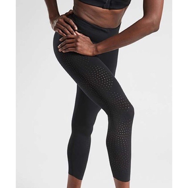 Athleta Black Mid Rise Velocity Laser-Cut Capri Leggi… - Gem