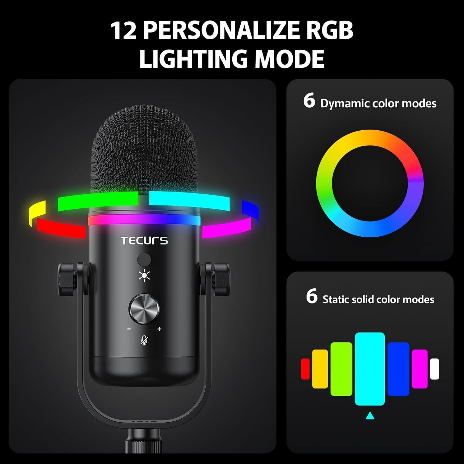 Tecurs Usb Microphone Rgb With Arm,condenser Microphones For Pc, Gaming ...