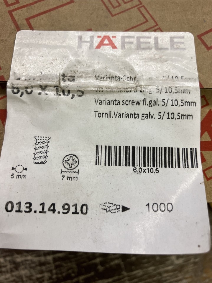 Hafele Job Lot 2000 Varianta Countersunk Screws 6.0 X 10.5 Ref 013.14. ...