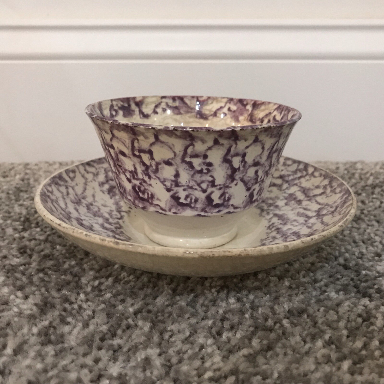 Antique Purple Spatterware Spongeware Handleless Cup and Saucer | eBay