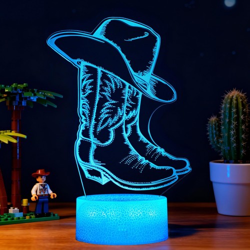 Cowgirl Night Light, Cowboy Gifts, 3D Illusion Night Light with 16 ...