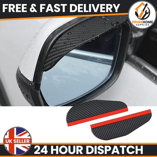 New 2x Mirror Protector Rain Visors Carbon Fiber Black Car Rear View ...