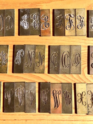 New Hermes monogram large script letter engraving set, 2.75”, brass ...