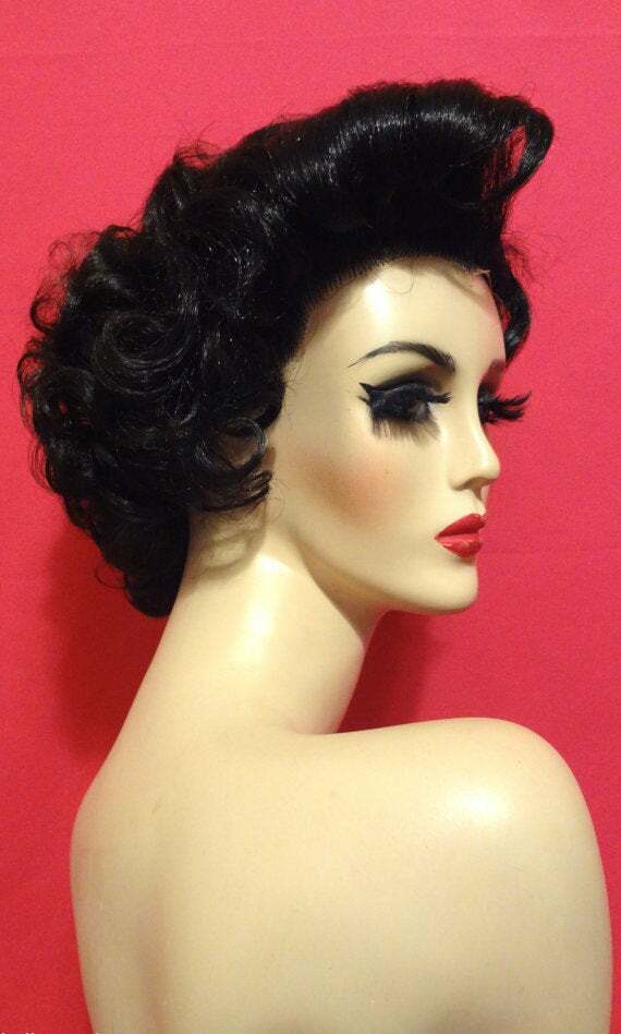 50s ELIZABETH TAYLOR WIG! Lace Front Costume Rizzo Grease Drag Black ...