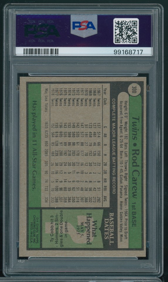 1979 Topps #300 Rod Carew Twins PSA 10 GEM MINT Baseball Card C7 | eBay