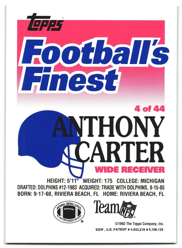 Anthony Carter 1992 Topps Finest NFL Football Trading Card# 4 | eBay