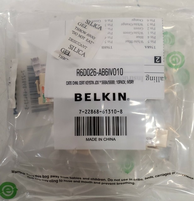 10 Belkin Cat6 Channel Certified Keystone Ethernet Jack Ivory Rj45 for ...