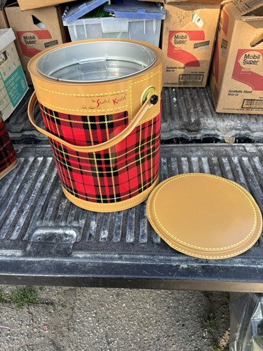 Vintage Hamilton Skotch Large Kooler Red Plaid Metal Cooler Round Metal ...
