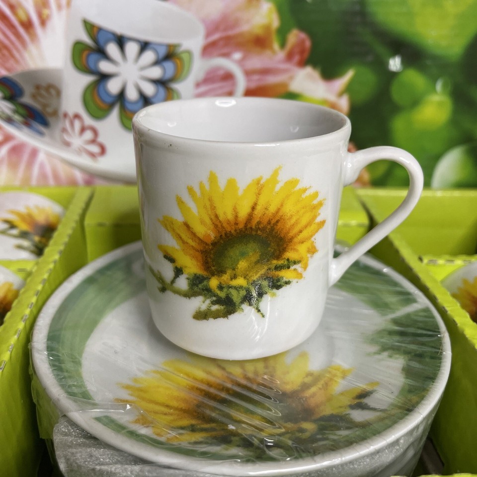 Foreign Coffee & Tea Sunflower Lovers Set Of Six Espresso Cups ...