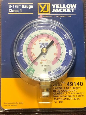 Yellow Jacket 49140, Gauge Refrigeration 3-1/8 Blue, R22, R410a,R404a ...