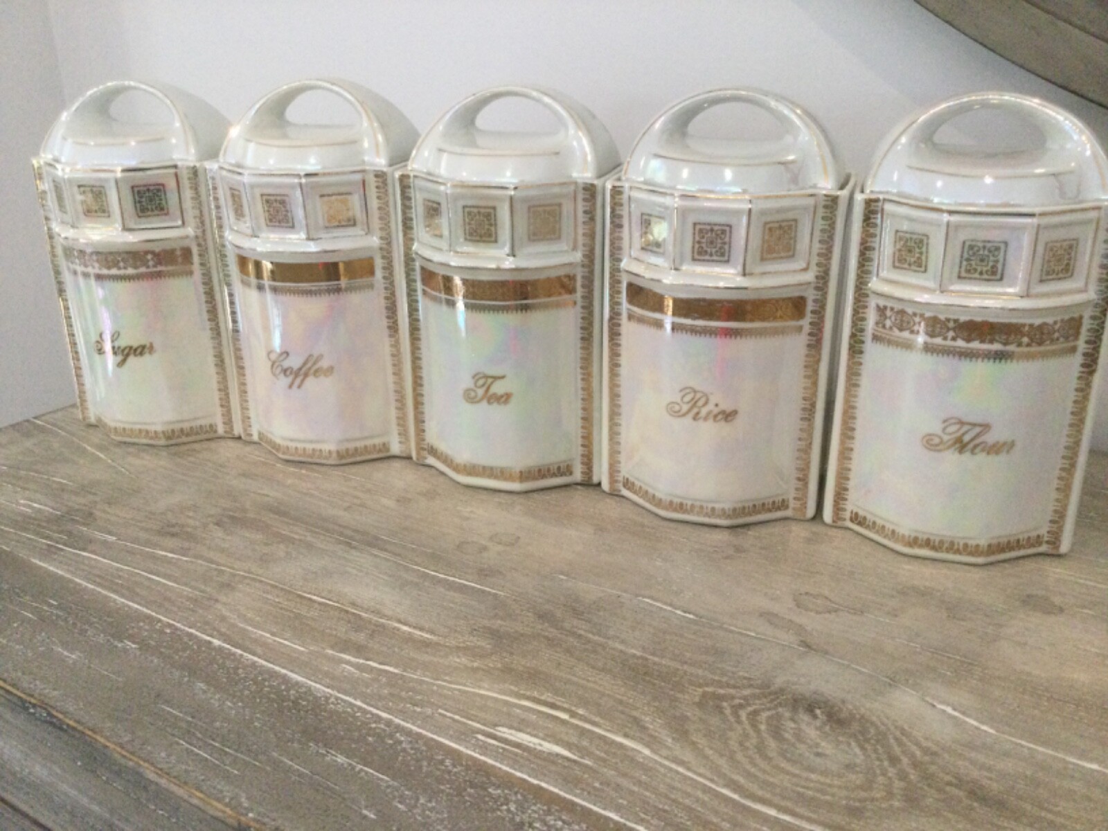 Antique Opalescent German Lusterware Canister Set 5 large jars with ...
