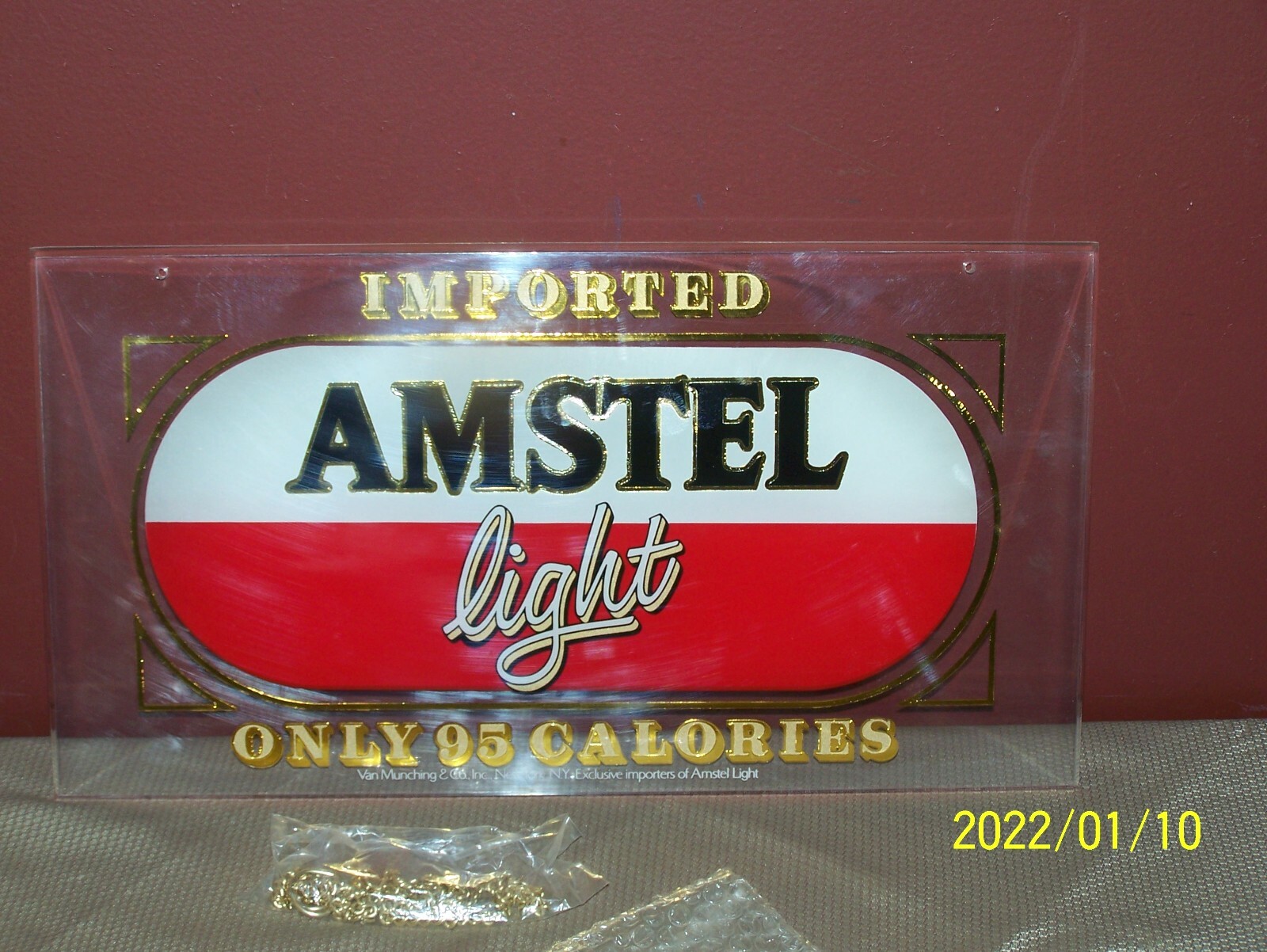 VINTAGE AMSTEL LIGHT BEVELED HANGING WALL SIGN 18" x 9 3/4" ~ NEW OLD ...