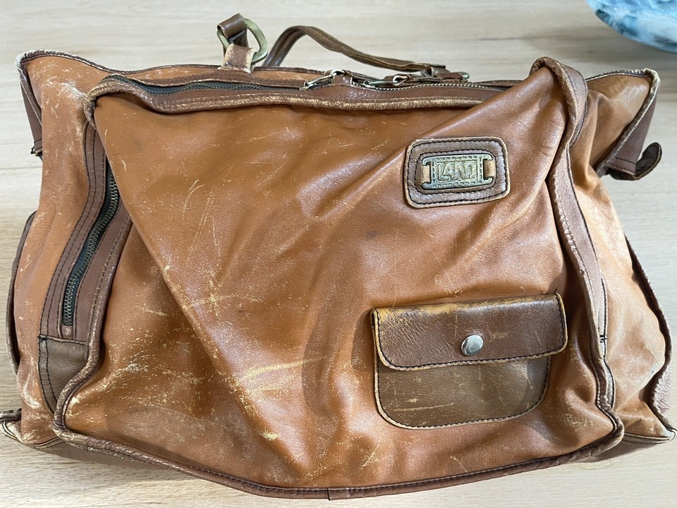 Large Vintage LAND Colombian Leather DUFFEL Bag With Pockets Double ...