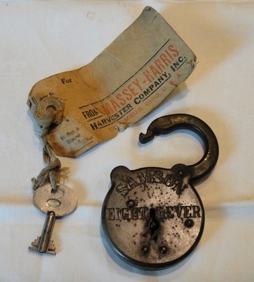 SAMSON Lever Pad Lock Original Key TAG Massey Harris Harvester Co ...