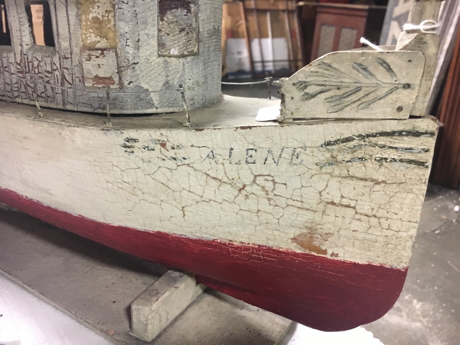 c1930's vintage folk art boat model sea faring ALENE 22" L x 13" h x 5. ...