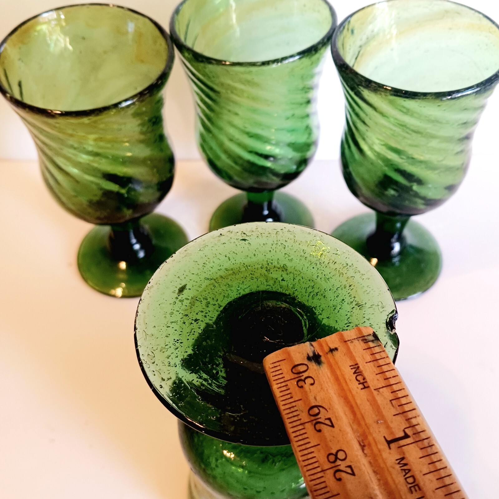 Vintage Hand Blown Mexican Glass Goblets Green Swirl Set Of 4 Cordial ...