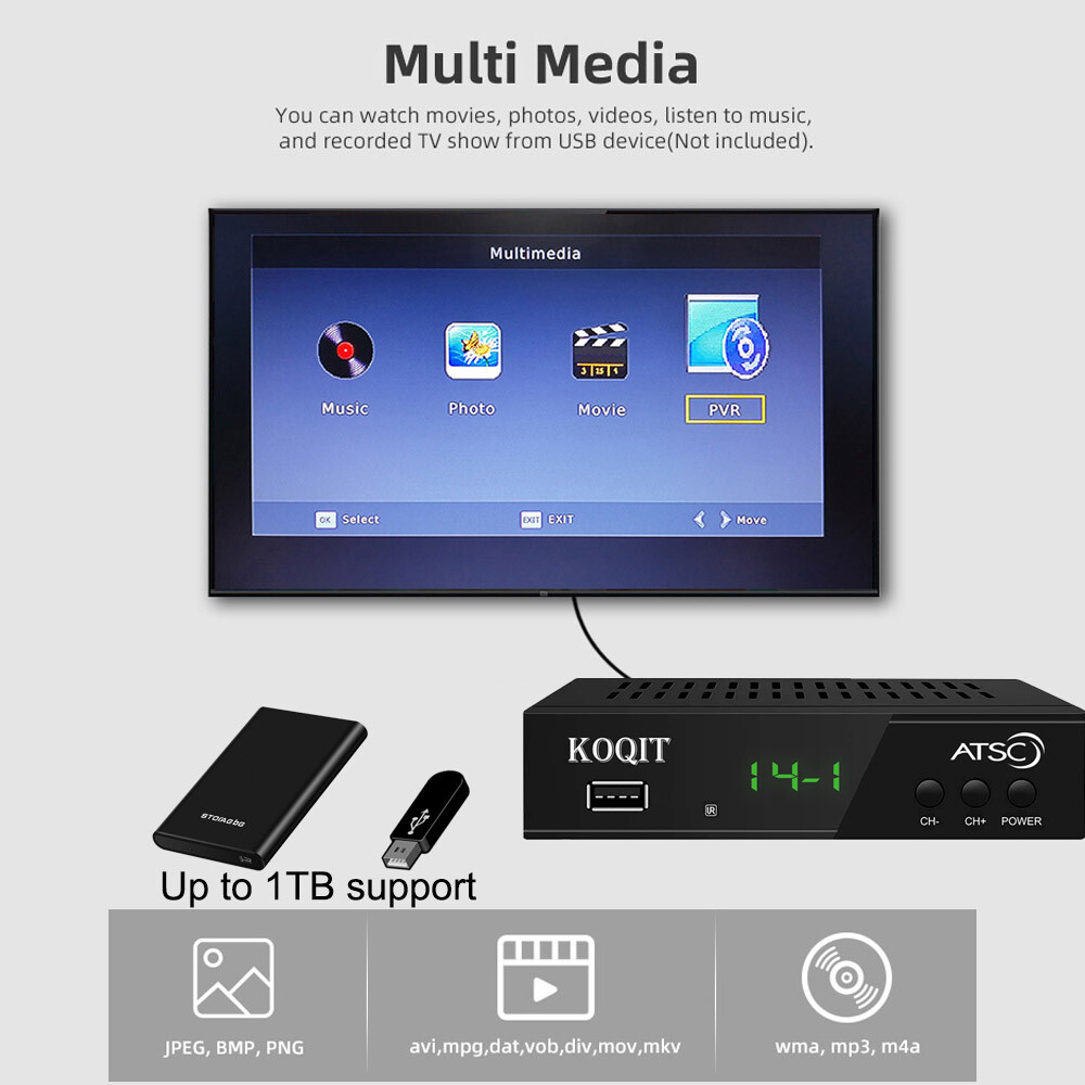 Digital Converter Box for TV DVR Recorder atsc live Tv Tuner HD Antenna ...