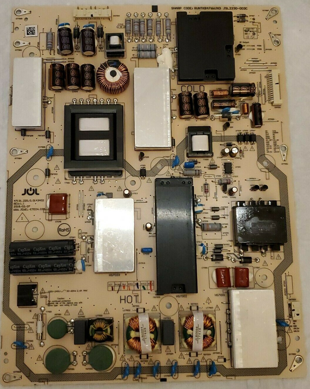 Sharp Pn-uh601 Power Supply RUNTKB476WJN3 Jsl2230-003c 1565 3a2d2 for ...