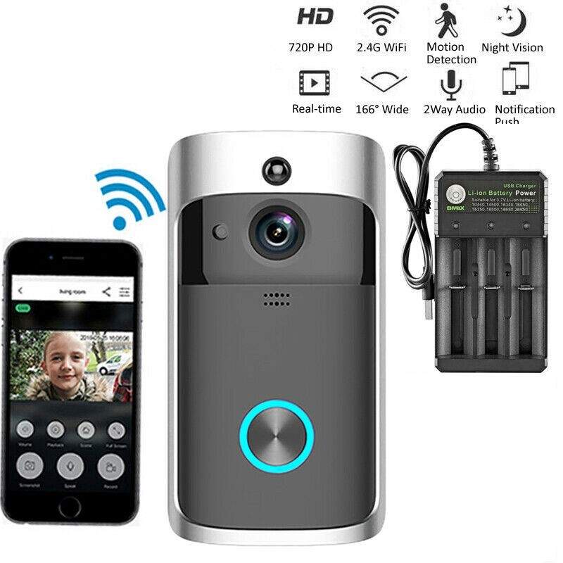 Smart Wireless WiFi Video Doorbell Phone Door Ring Intercom Security ...