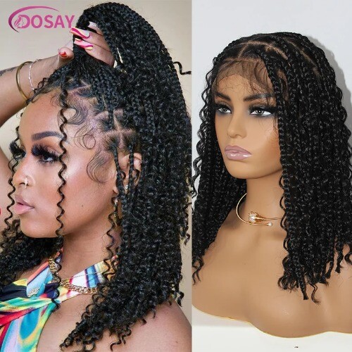 Short 12 Inch Bohemian Curly Braided Full Lace Front Wigs Knotless ...