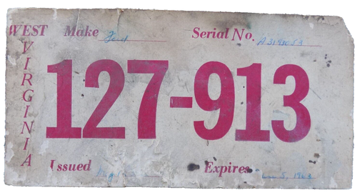 1963 West Virginia Temporary Cardboard License Plate Paper Ford Chevy ...