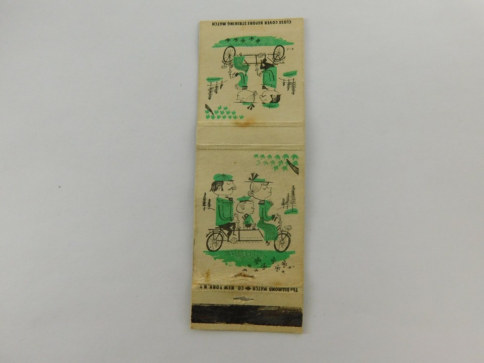 Cute Comic Cartoon Couple Then Family Bicycle Vintage Matchbook Cover ...
