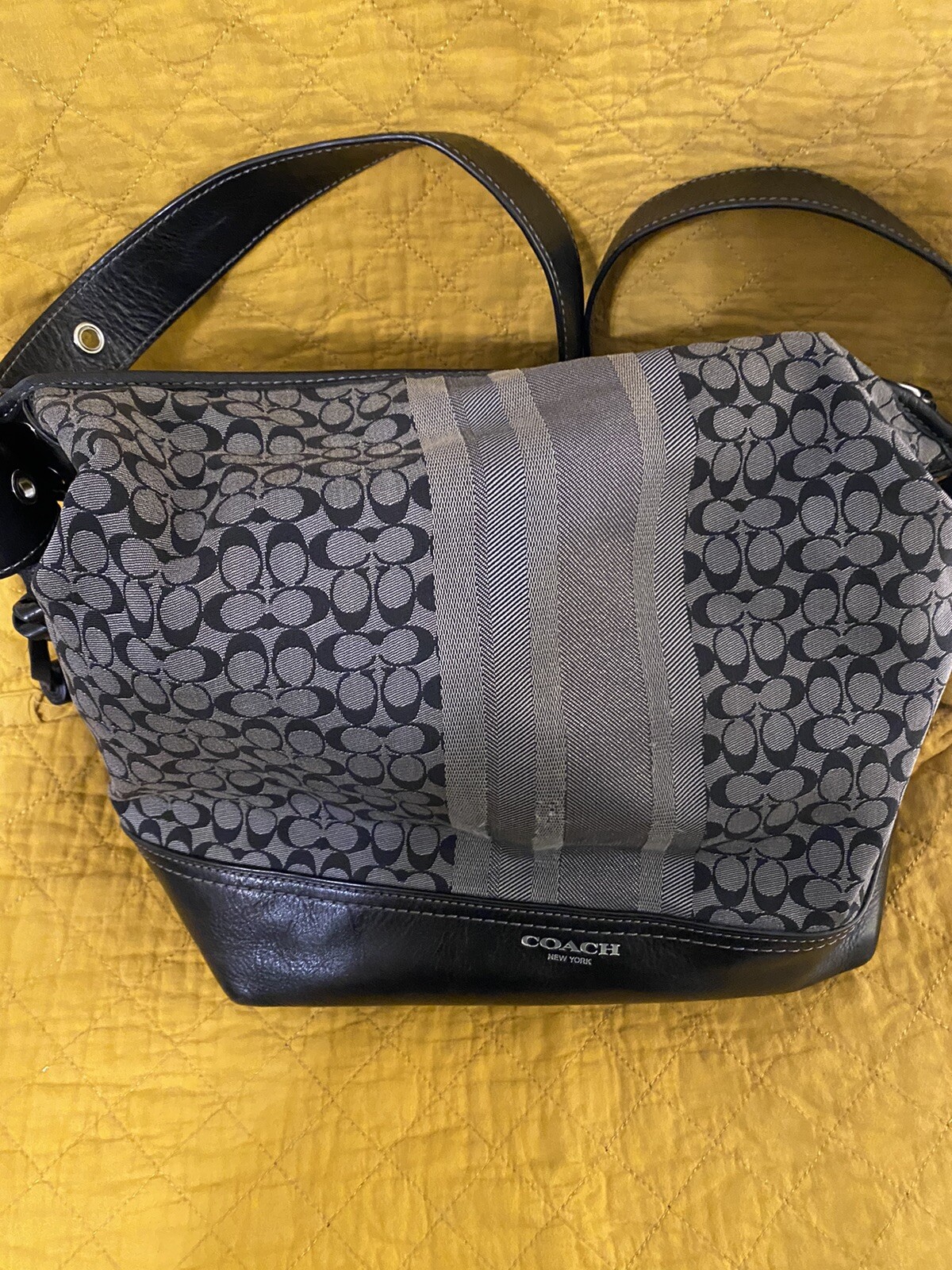 Coach Legacy Black And Gray Signature Stripes Jacquar… - Gem